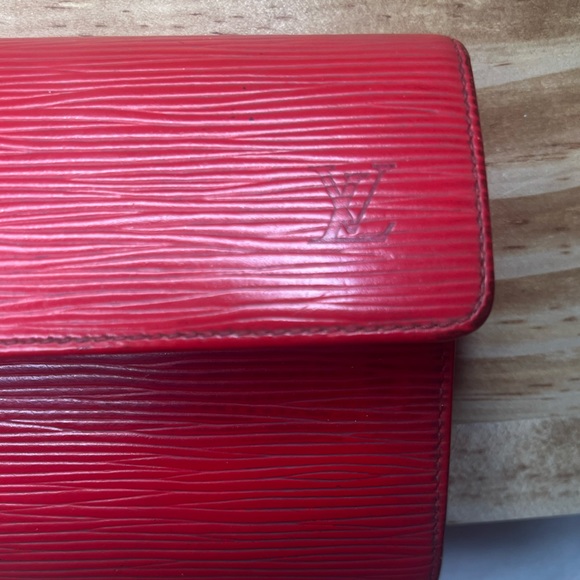 Bags | Lv Red Epi Leather Log Wallet | Poshmark